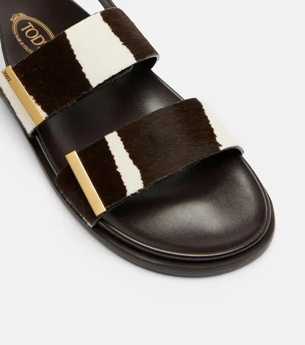 TOD'S Printed Calf Hair Sandals - Brown