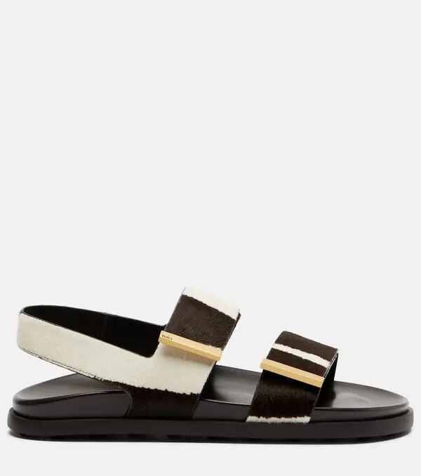 TOD'S Printed Calf Hair Sandals - Brown