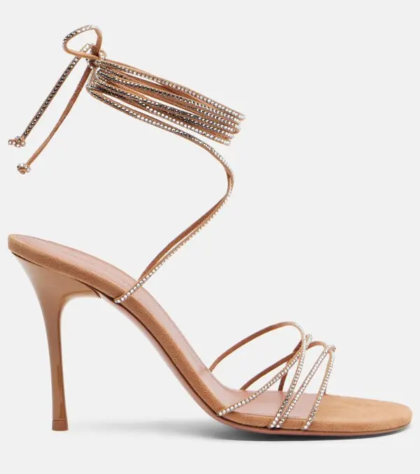 Amina Muaddi Lori 95 Embellished Suede Sandals
