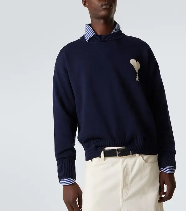 AMI Paris De Cœur Wool And Cotton Sweater - Blue