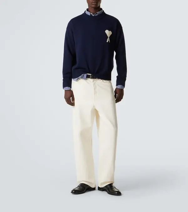 AMI Paris De Cœur Wool And Cotton Sweater - Blue