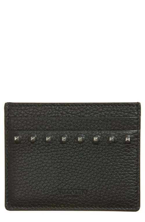 Valentino Garavani Rockstud Leather Card Holder - Black