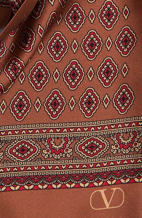 Valentino Garavani Medallion Print Silk Fringe Scarf - Light Hazelnut
