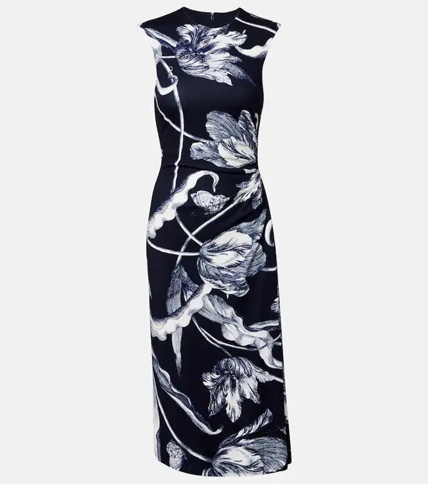 Erdem Draped Floral Jersey Midi Dress