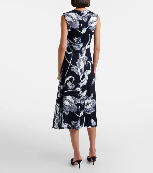 Erdem Draped Floral Jersey Midi Dress
