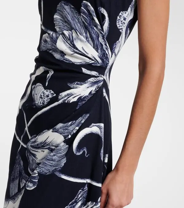 Erdem Draped Floral Jersey Midi Dress