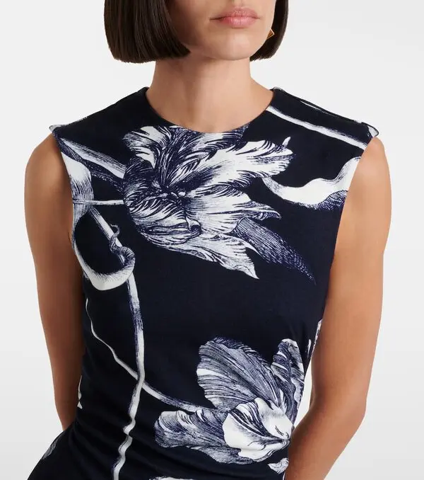 Erdem Draped Floral Jersey Midi Dress