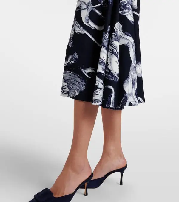 Erdem Draped Floral Jersey Midi Dress
