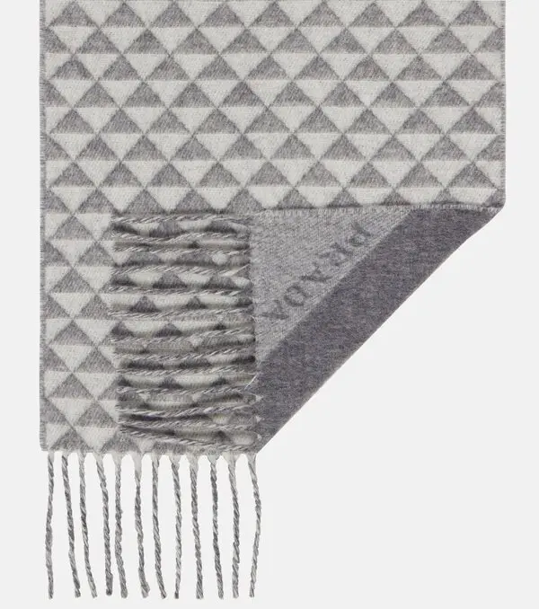 Prada Logo Wool And Cashmere Jacquard Scarf - Grey
