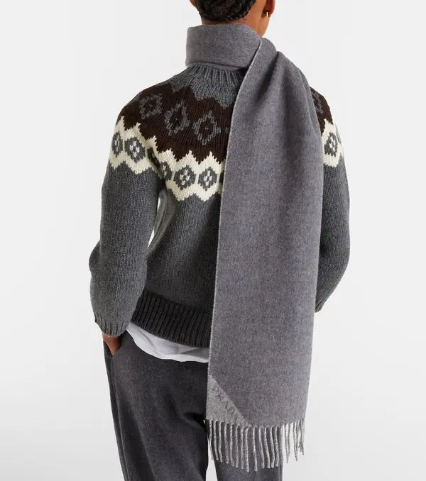 Prada Logo Wool And Cashmere Jacquard Scarf - Grey