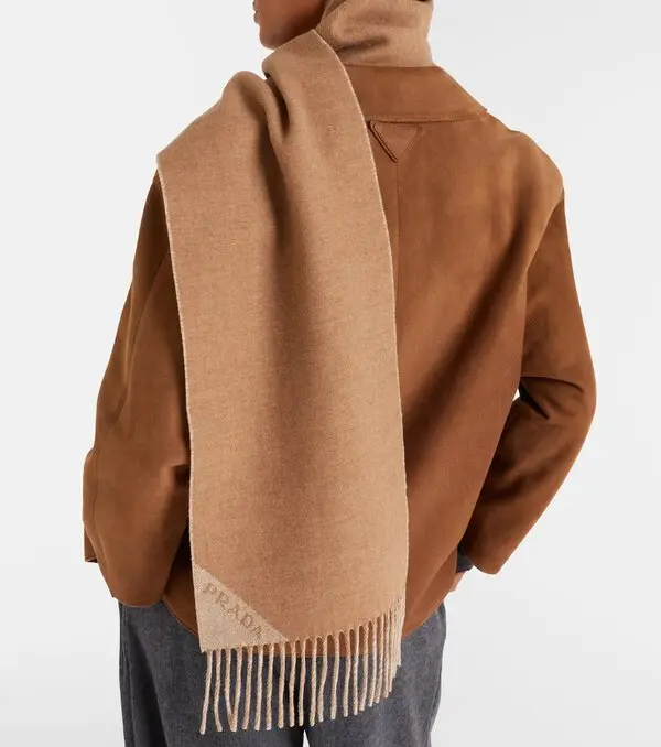 Prada Symbole Wool And Cashmere Scarf - Beige