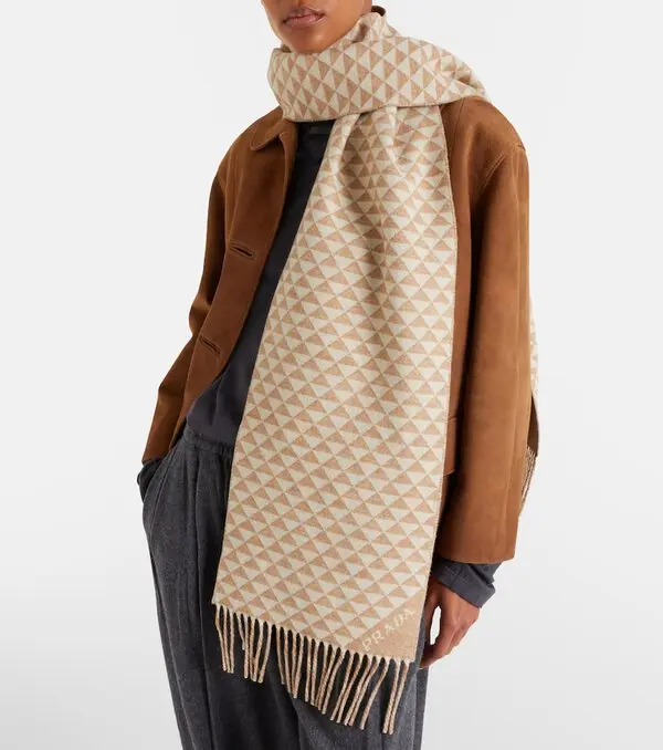 Prada Symbole Wool And Cashmere Scarf - Beige