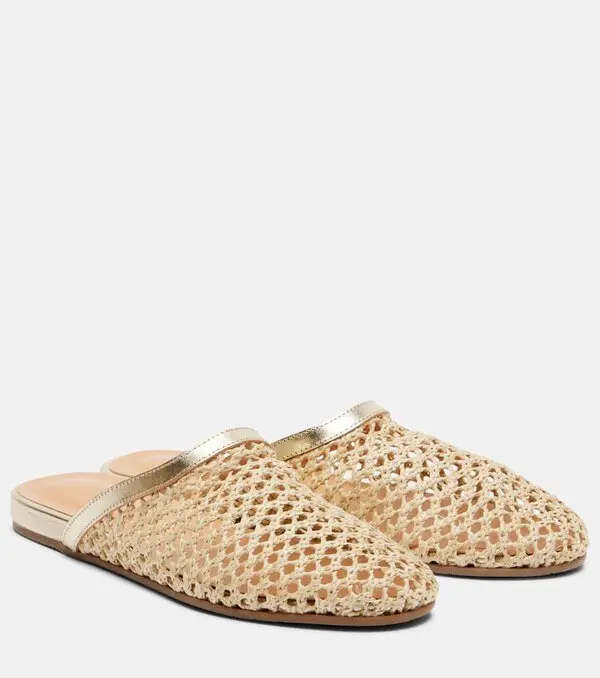 ANCIENT GREEK SANDALS Leather-trimmed Raffia Mules - Beige