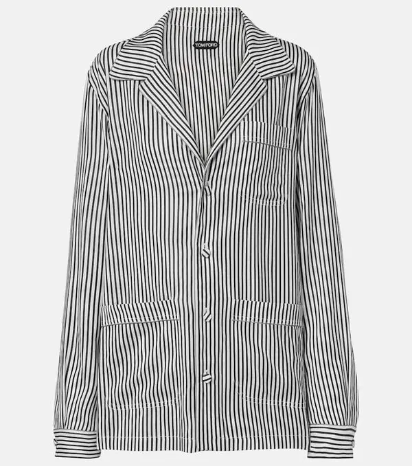 TOM FORD Striped Oversized Silk Shirt - Black