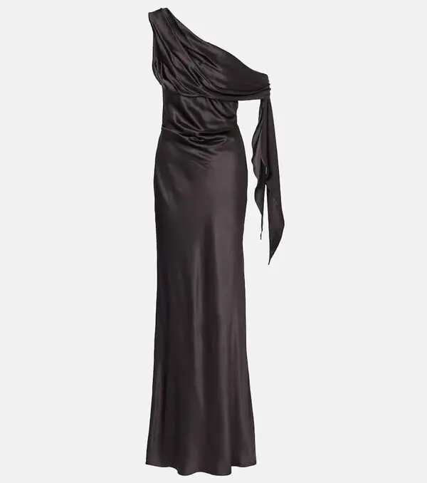 THE SEI Draped One-shoulder Silk Satin Gown
