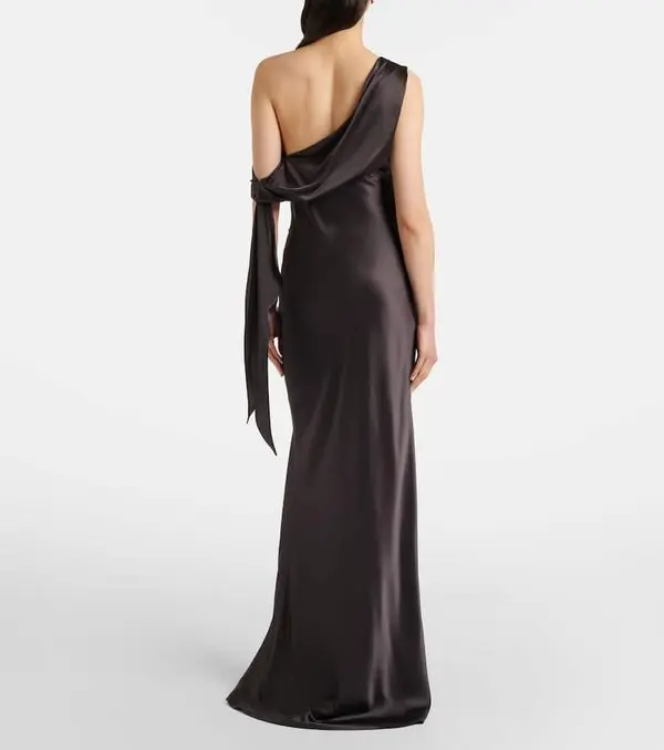 THE SEI Draped One-shoulder Silk Satin Gown