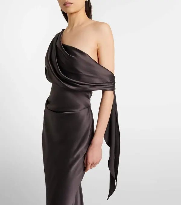 THE SEI Draped One-shoulder Silk Satin Gown
