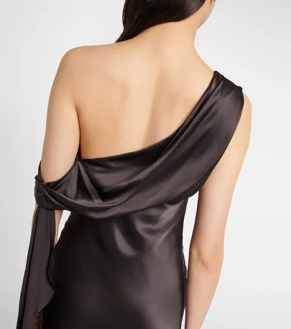 THE SEI Draped One-shoulder Silk Satin Gown