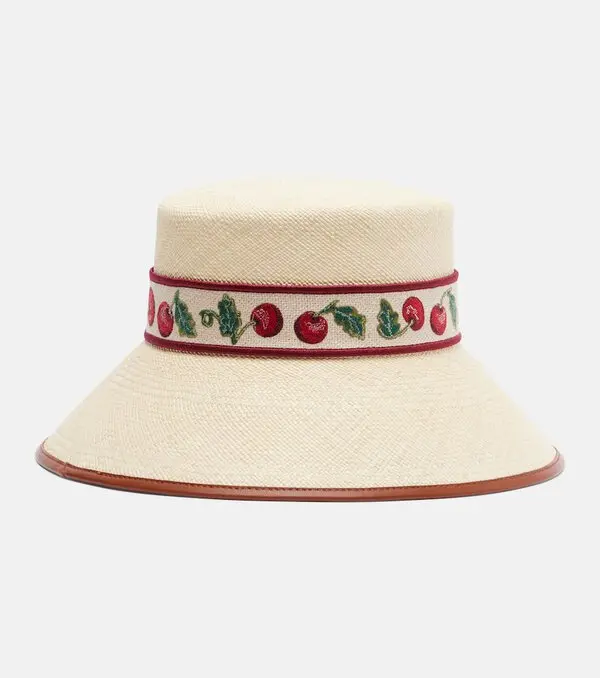 Valentino Garavani Straw Bucket Hat With Cherry Motif