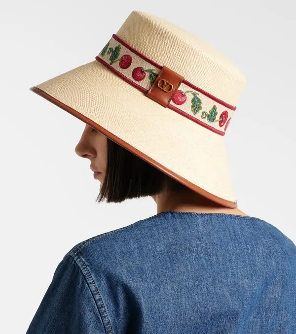 Valentino Garavani Straw Bucket Hat With Cherry Motif