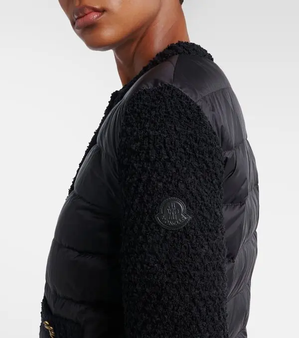 Moncler Down-paneled Boucle-trimmed Zip-up Cardigan