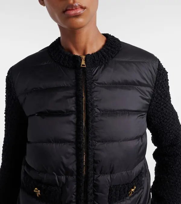 Moncler Down-paneled Boucle-trimmed Zip-up Cardigan