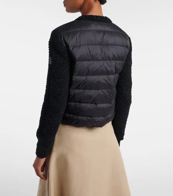 Moncler Down-paneled Boucle-trimmed Zip-up Cardigan