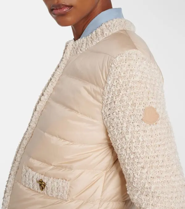 Moncler Down-paneled Boucle-trimmed Zip-up Cardigan