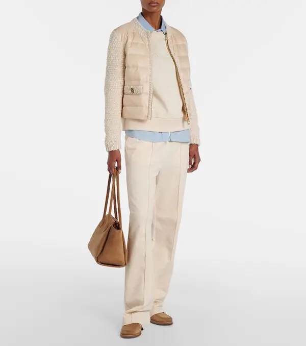 Moncler Down-paneled Boucle-trimmed Zip-up Cardigan
