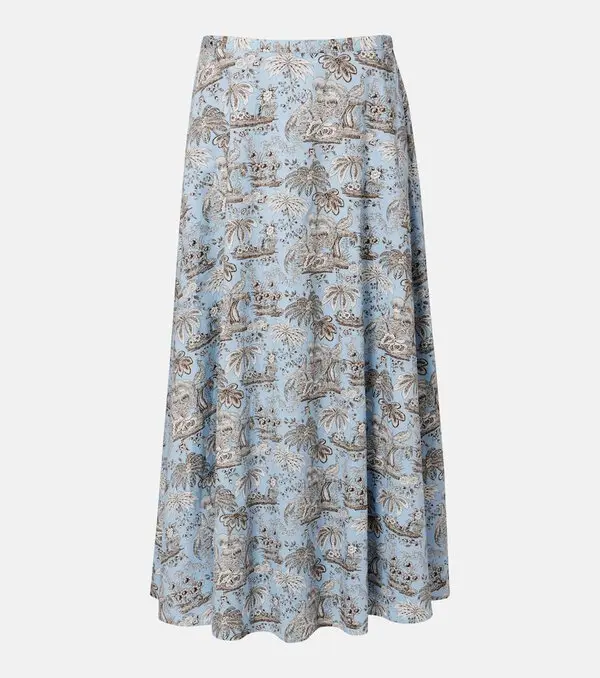Staud Floral Cotton Midi Skirt - Blue