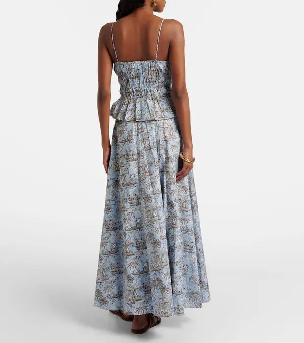 Staud Floral Cotton Midi Skirt - Blue