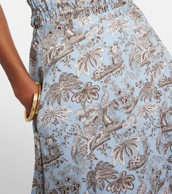 Staud Floral Cotton Midi Skirt - Blue