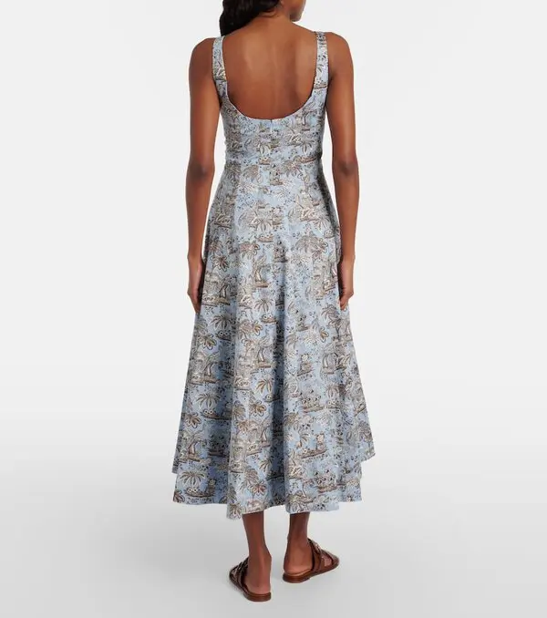 Staud Wells Floral Cotton Poplin Midi Dress - Blue