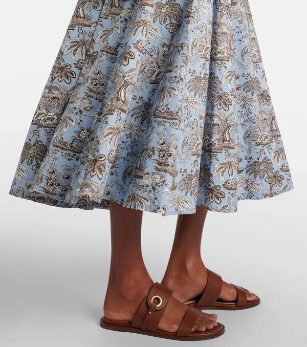 Staud Wells Floral Cotton Poplin Midi Dress - Blue