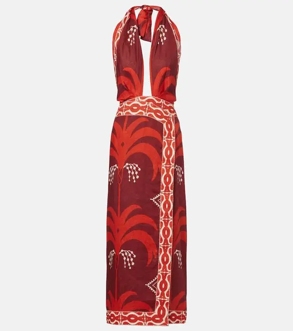 Johanna Ortiz Printed Open-back Linen Midi Dress - Red