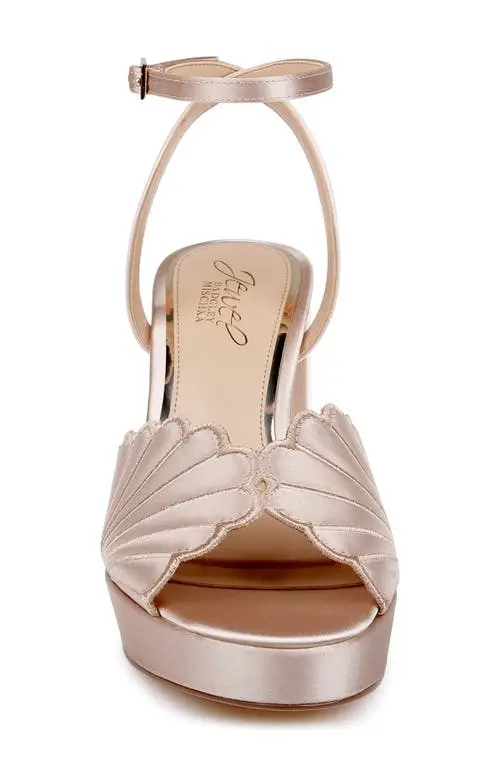 Badgley Mischka Paola Platform Sandals - Dark Beige Satin
