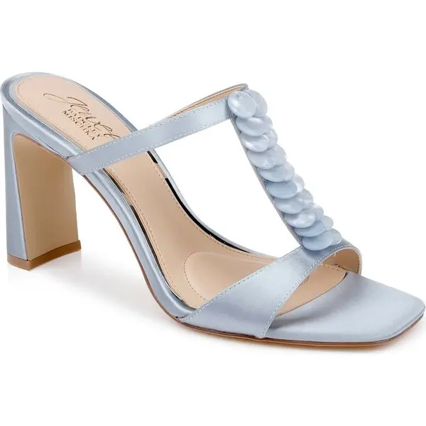 Badgley Mischka Pacifica Block Heel Sandal - Mist Blue Satin
