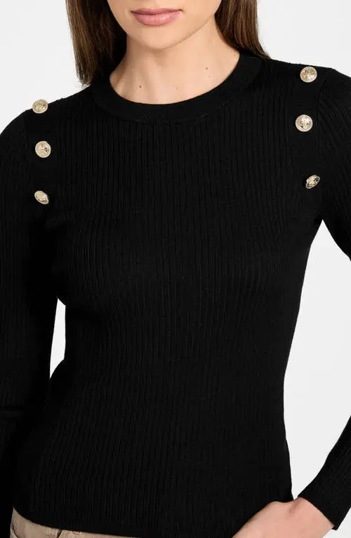 Guess Ribbed Sweater With Shoulder-button Accents - Black