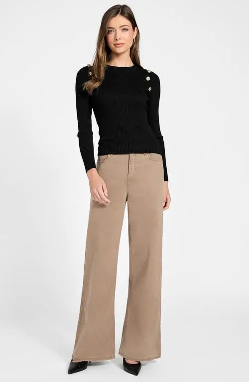 Guess Ribbed Sweater With Shoulder-button Accents - Black