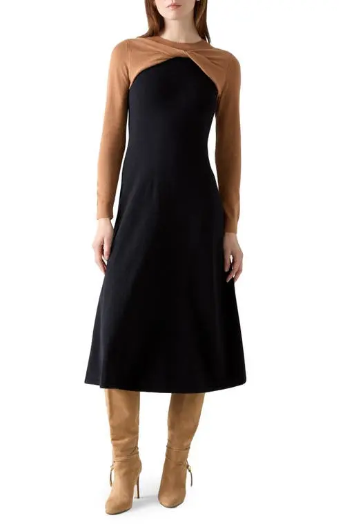 LK BENNETT Aletta Long Sleeve Knit Midi Dress