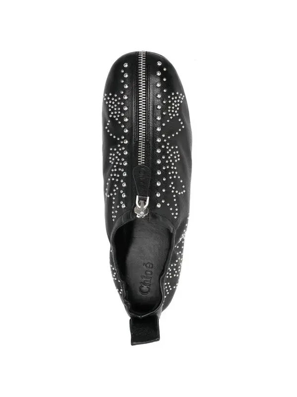 Chloé Susanna Studded Pointed Toe Zip Up Flats - Black