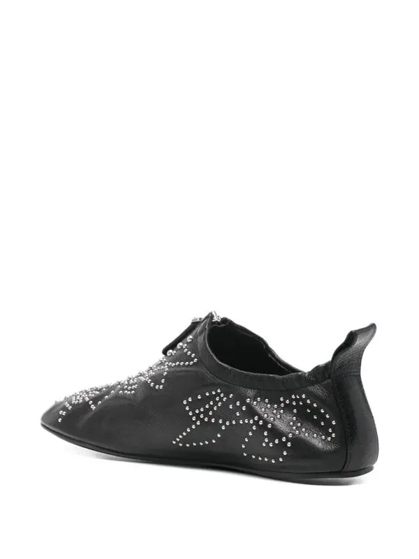 Chloé Susanna Studded Pointed Toe Zip Up Flats - Black