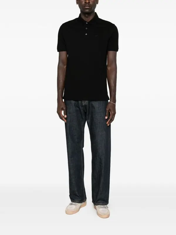 Emporio Armani Logo Cotton Polo Shirt - Black