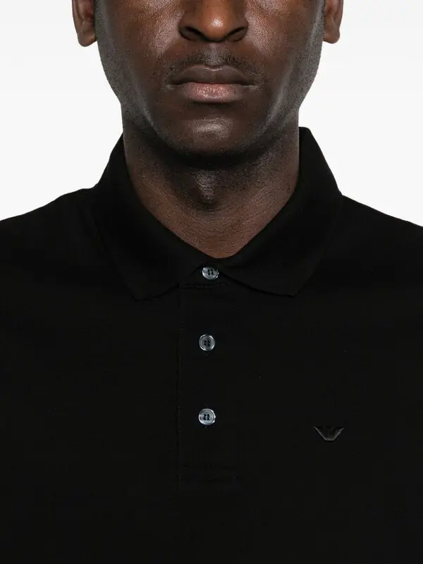 Emporio Armani Logo Cotton Polo Shirt - Black
