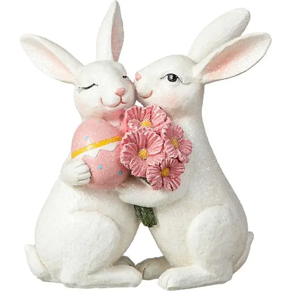 GLITZHOME 7"h Easter Loving Bunny Resin Table Decor - White