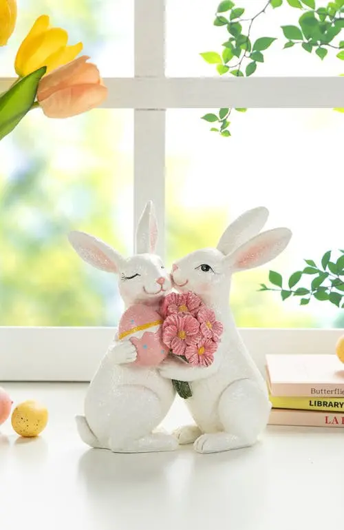 GLITZHOME 7"h Easter Loving Bunny Resin Table Decor