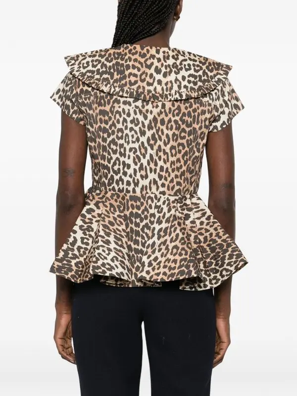 GANNI Organic Cotton Leopard Print Shirt - Multi