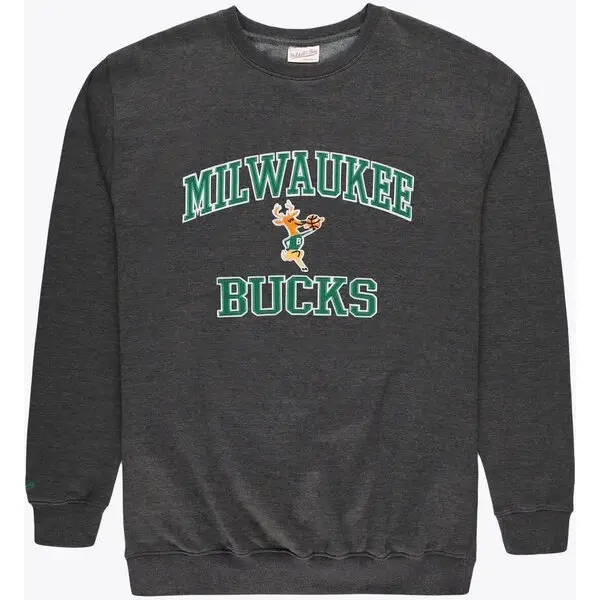 Mitchell & Ness Milwaukee Bucks Hardwood Classics Big & Tall Crewneck Sweatshirt - Heather Charcoal