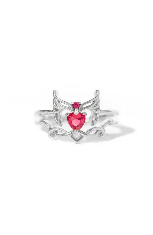 GIRLS CREW Scarlet Witch Ring Set - Silver/scarlet