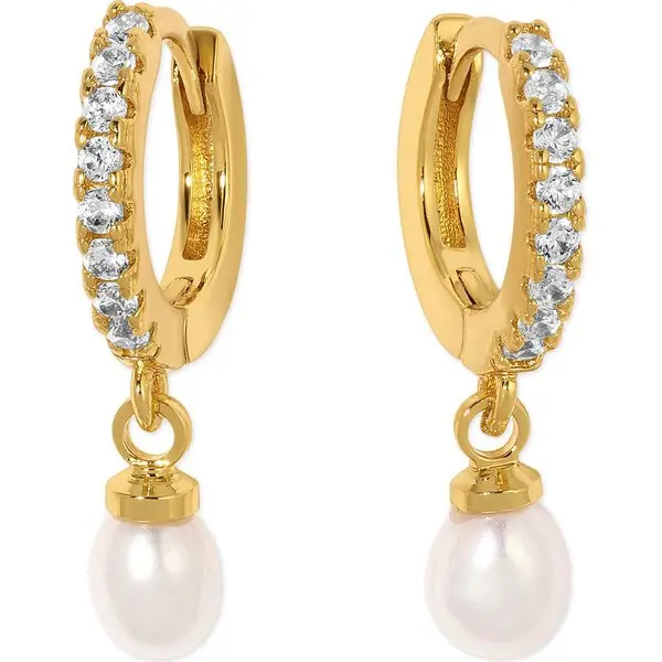 GIRLS CREW By The Seaside Pearl Huggie Hoop Earrings - Gold